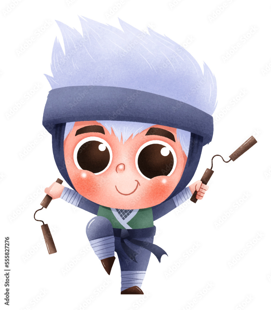 Vector illustration of Cartoon Ninja. Cute character Ninja kids Stock ...