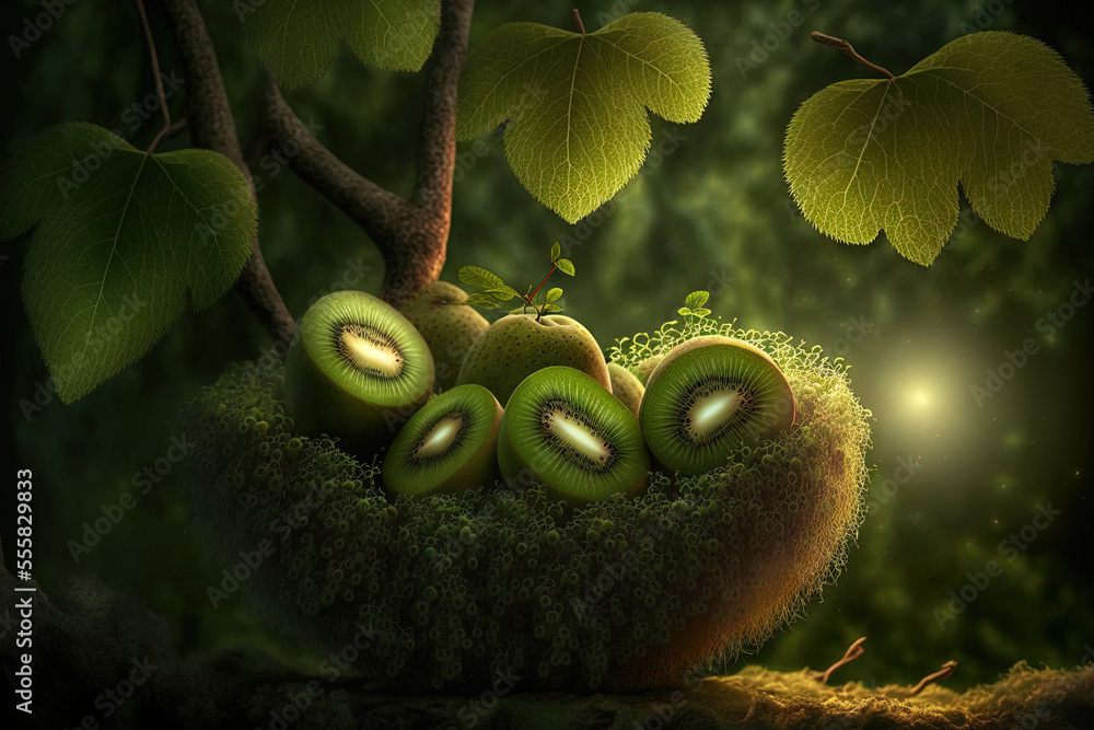 It's kiwi season. Kiwi with enormous fruit clusters on a kiwi tree ...