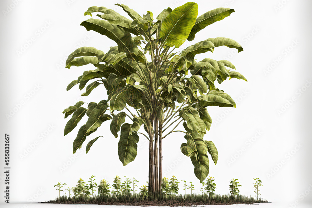 Isolated banana tree with pruning trails for a landscape design on a ...