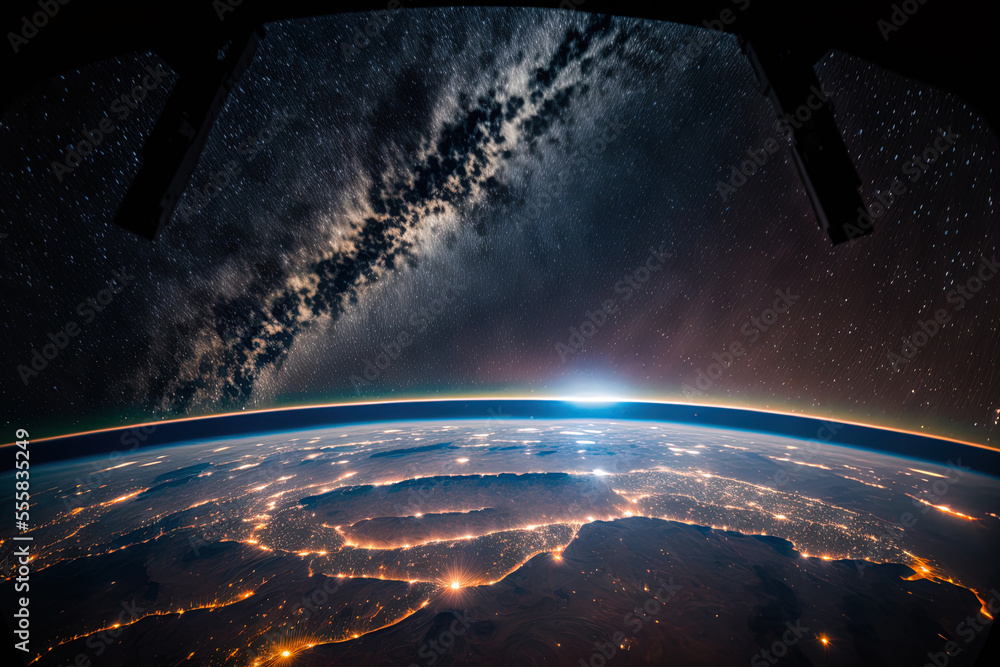 image of Earth as seen from a space station. Generative AI Stock ...