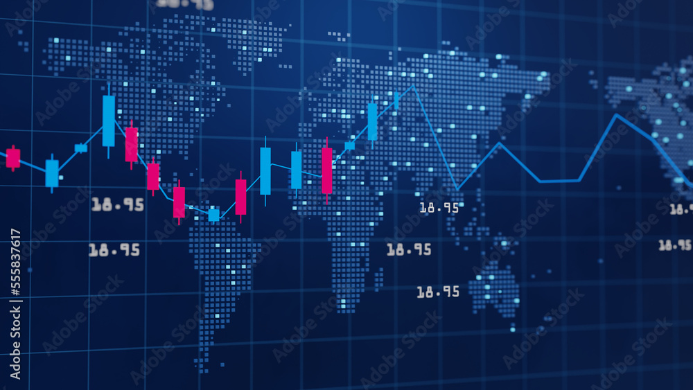 Hi-tech world map with glowing chart of investment financial data Stock ...