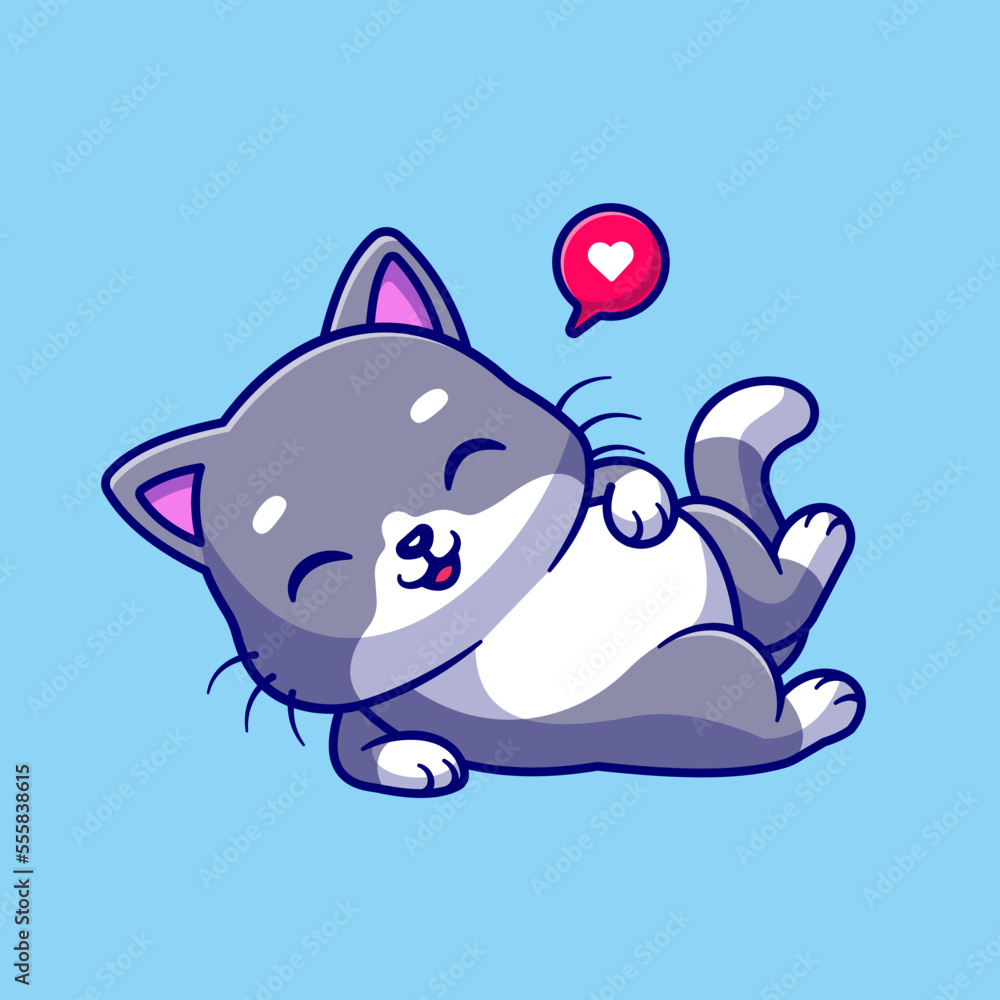 Cute Happy Cat Laying Cartoon Vector Icon Illustration. Animal Nature ...