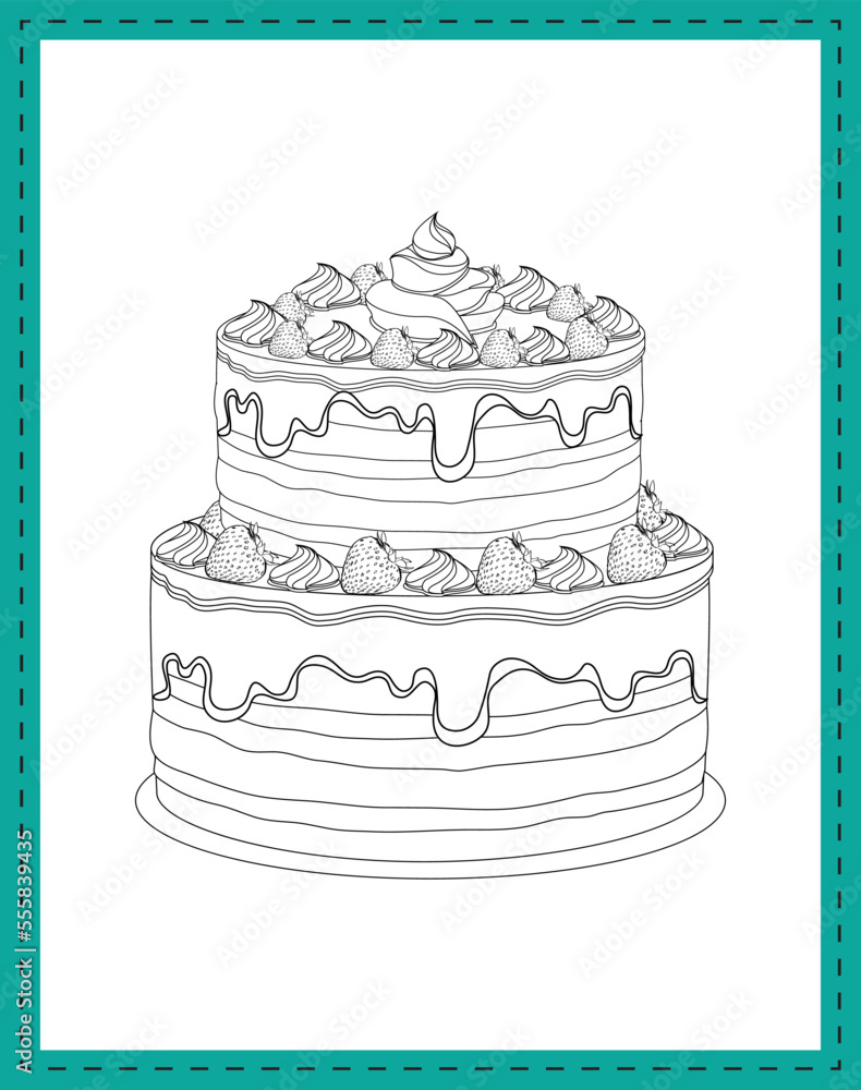 Hand drawn birthday cake coloring page Stock Vector | Adobe Stock