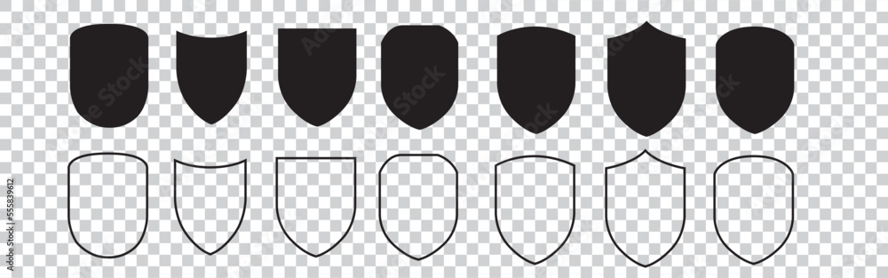 Set different shields icon set. Shield icons collection. Protect shield ...