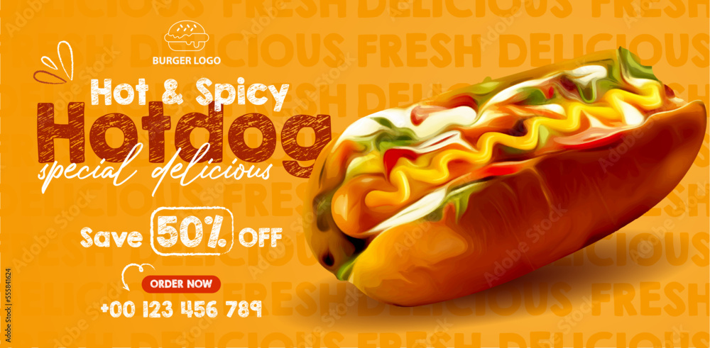 Tasty hot dog banner templates for promotions on the Food menu Stock ...