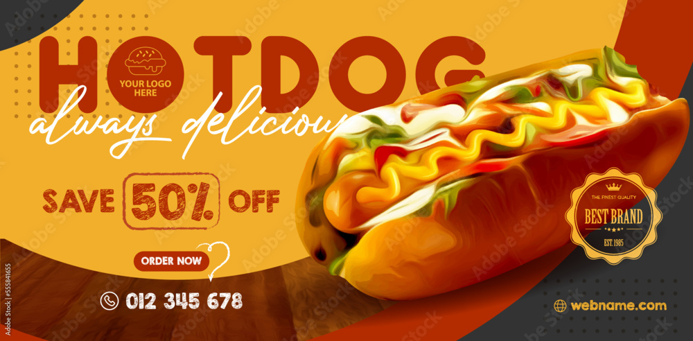 Tasty hot dog banner templates for promotions on the Food menu Stock ...