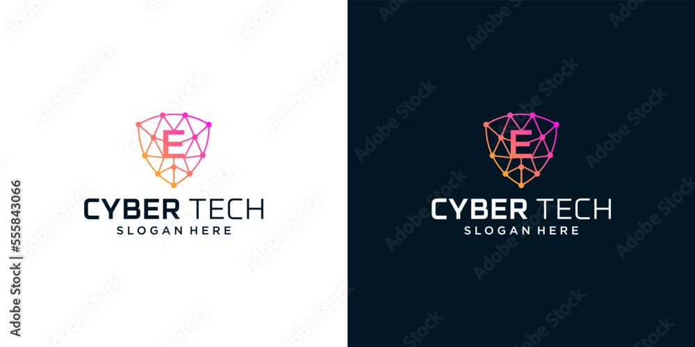 Vecteur Stock Cyber tech logo design template with initial letter E ...