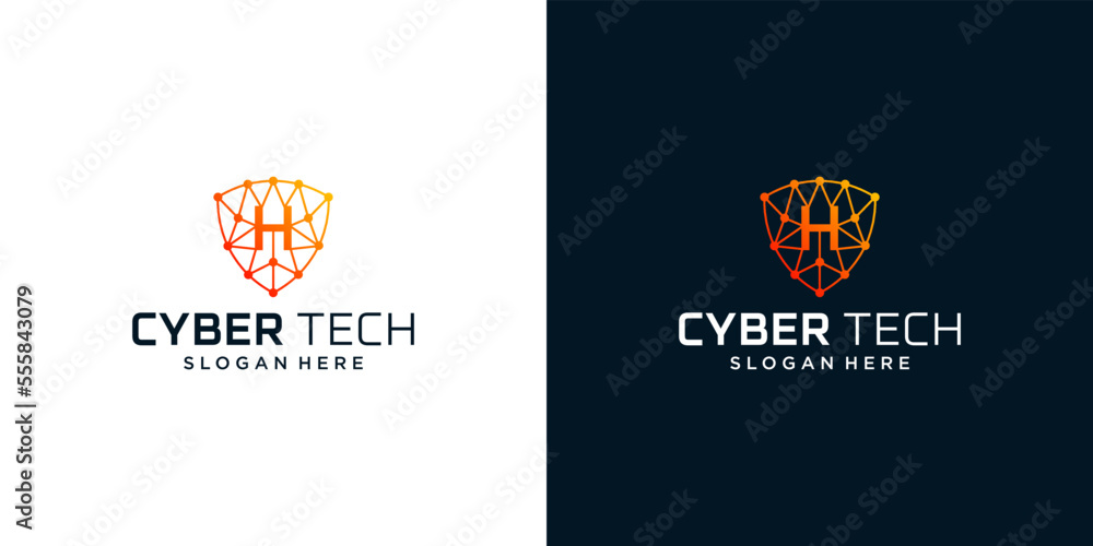 Vettoriale Stock Cyber tech logo design template with initial letter H ...