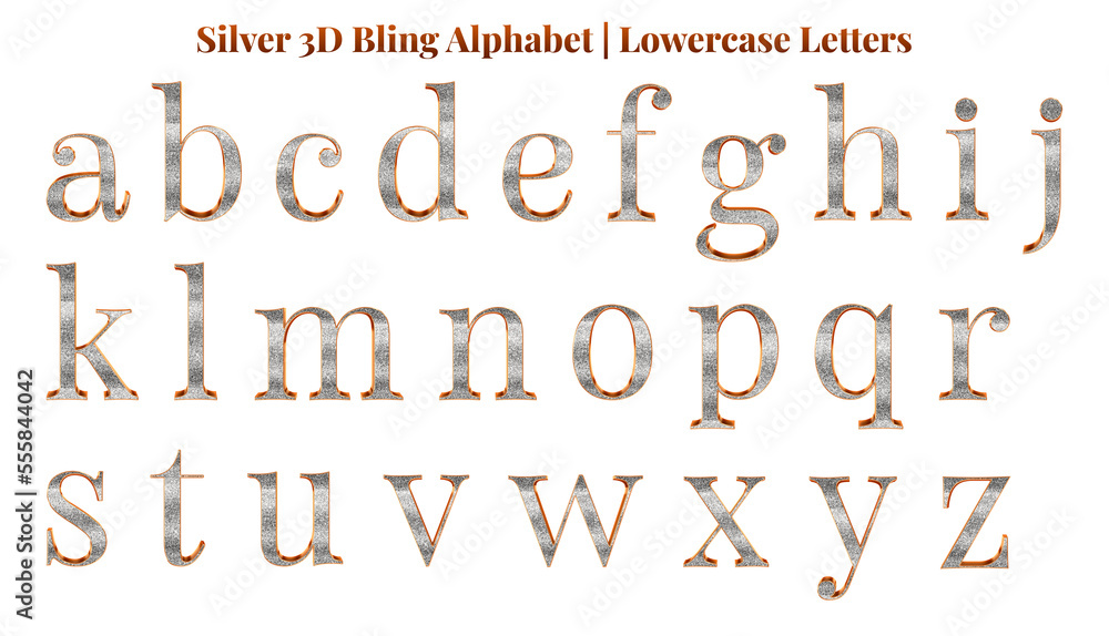 Silver 3D Bling alphabet set, includes font or letters in uppercase and ...