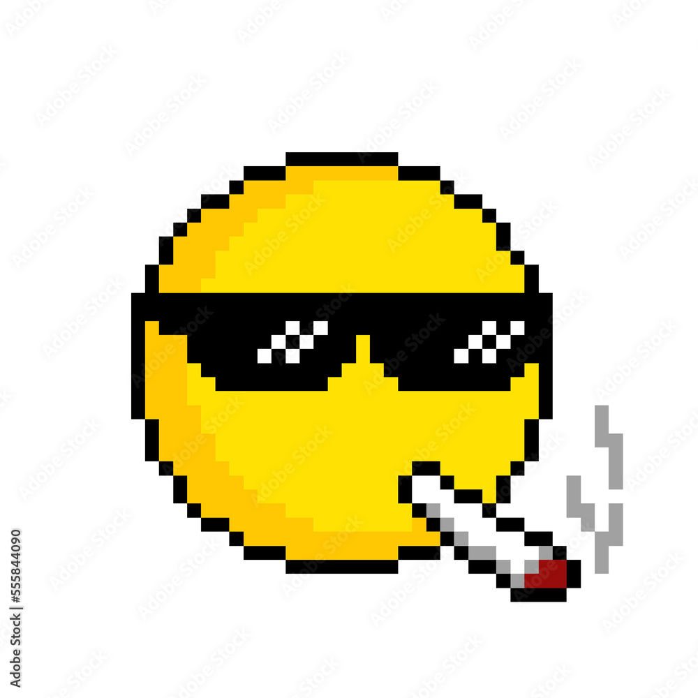 Thug Life emoticon.Thug life emoji. pixel art. Glasses emoji face. with ...