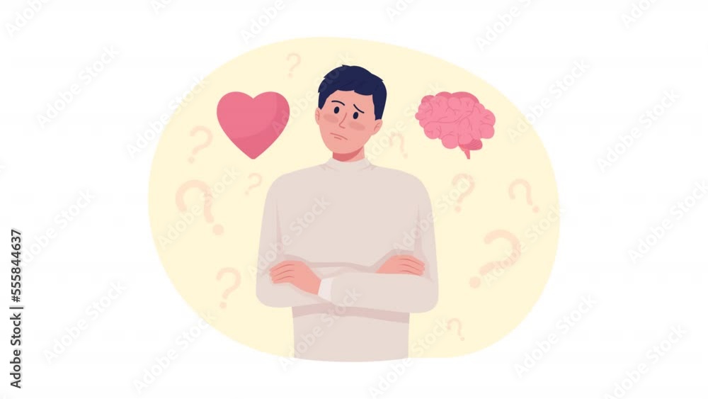 Animated difficult choice. Looped 2D cartoon flat characters on white ...