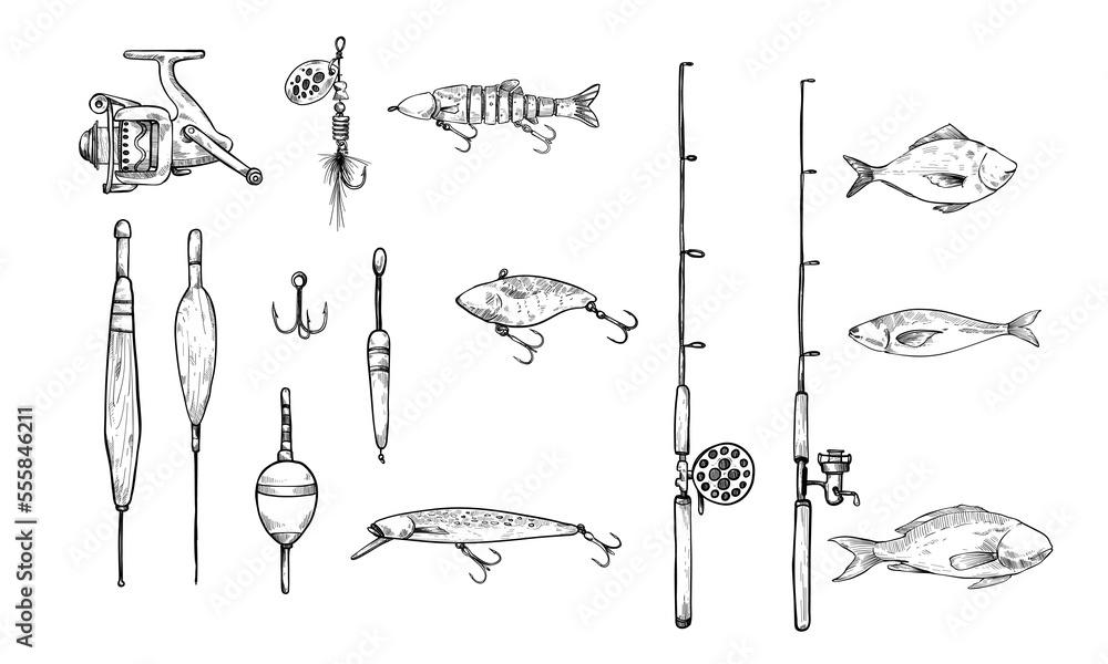 fishing handdrawn illustration Stock Vector | Adobe Stock