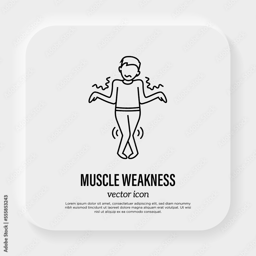 Muscle weakness thin line icon. Man can´t control his body. Long covid ...