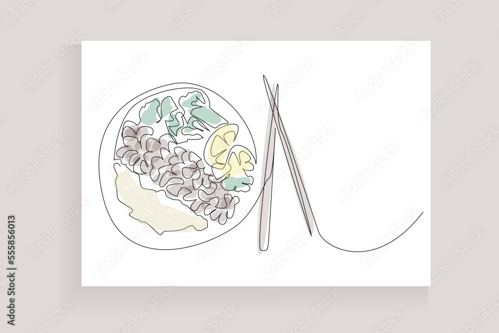 asian traditional food line drawing minimalist art menu presentation ...
