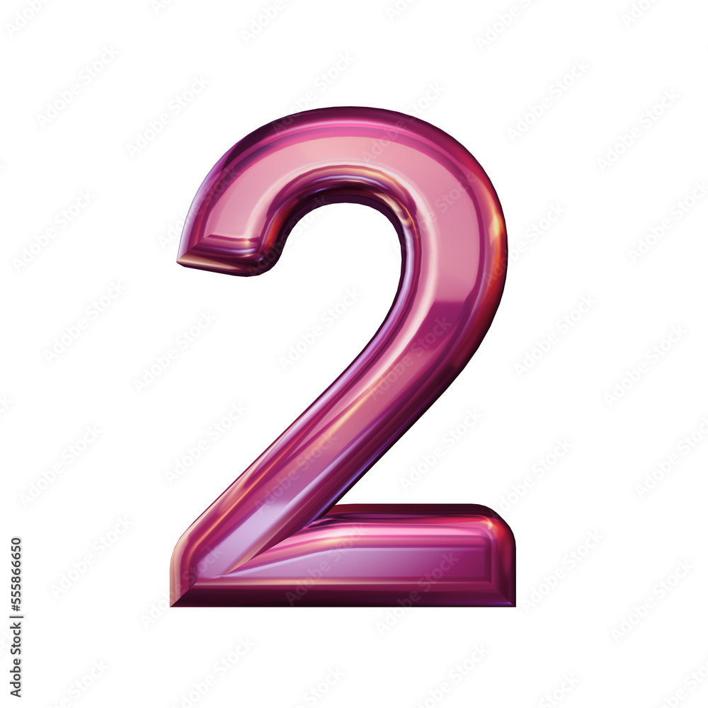 set of 3d numbers made of pink metal, number two, 3d rendering Stock ...
