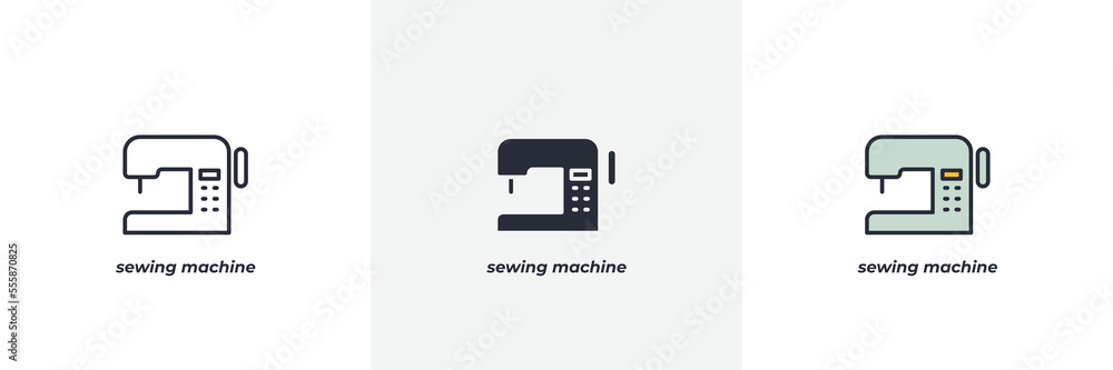 sewing machine icon. Line, solid and filled outline colorful version ...
