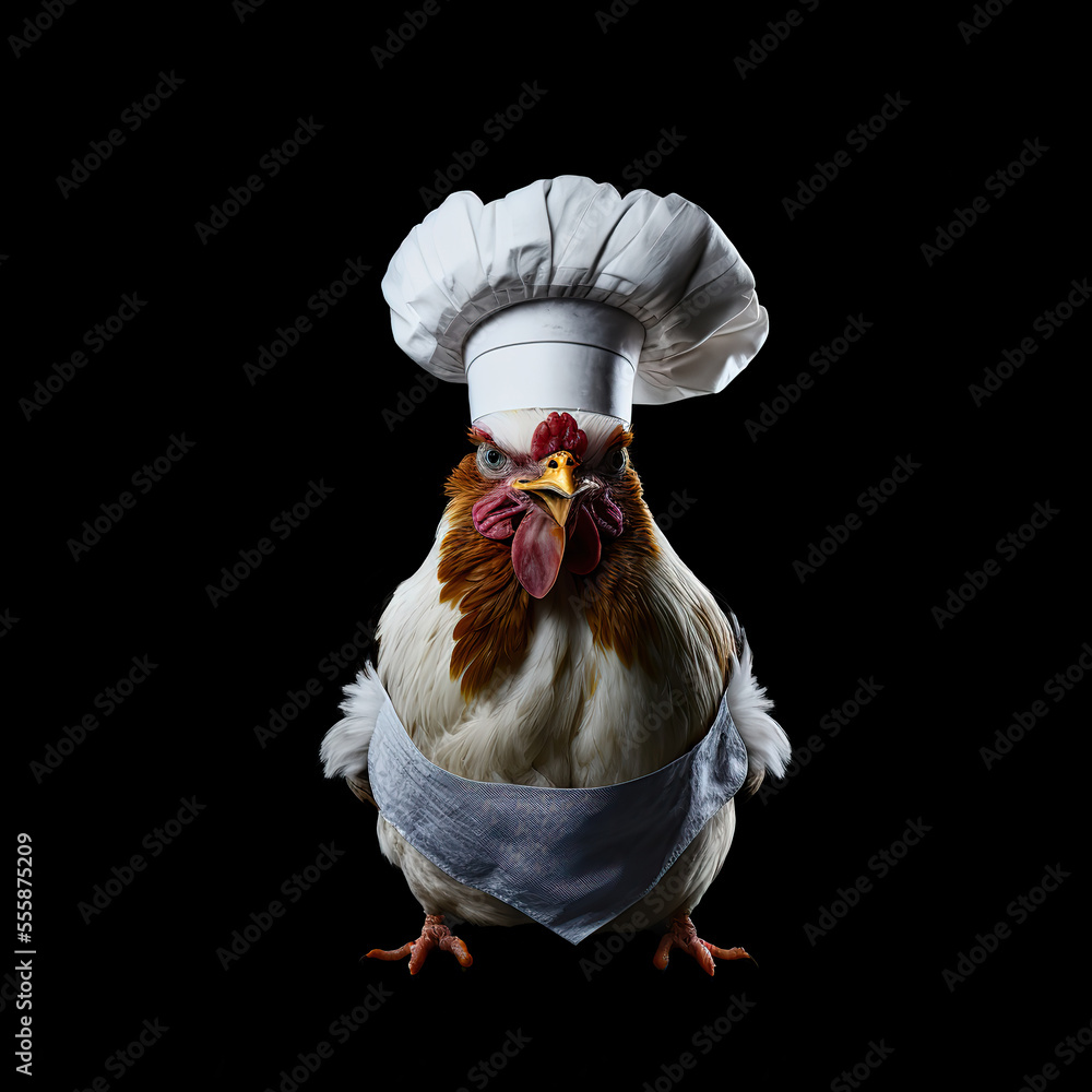 Generative AI digital art of an chicken dressed as a culinary chef cook ...