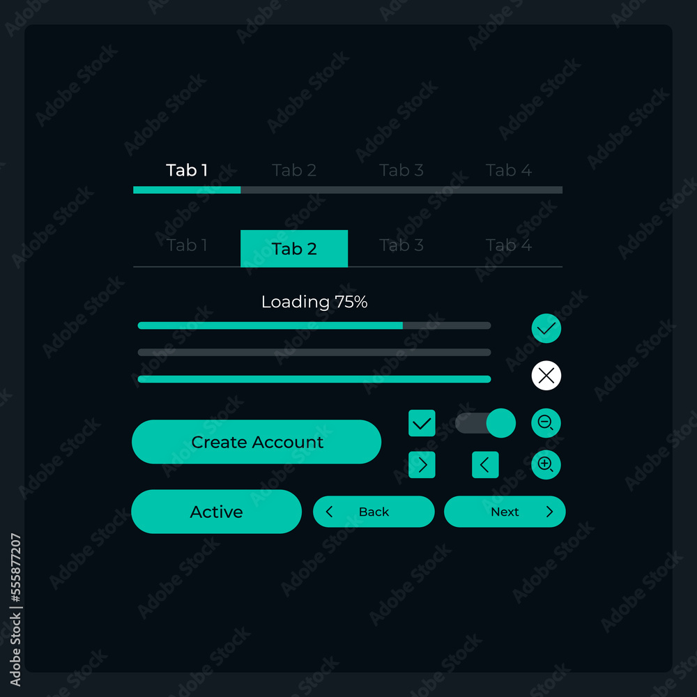 User registration UI elements kit. New account isolated vector components. Flat navigation menus ...