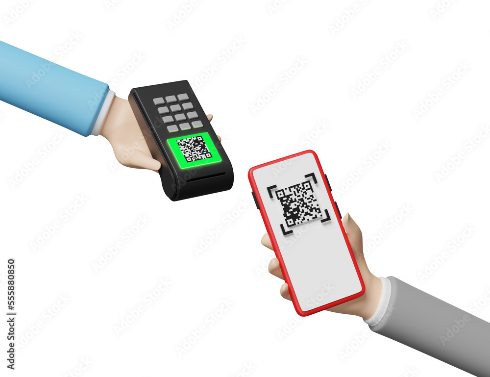 hand holding mobile phone with payment machine, pos terminal ...