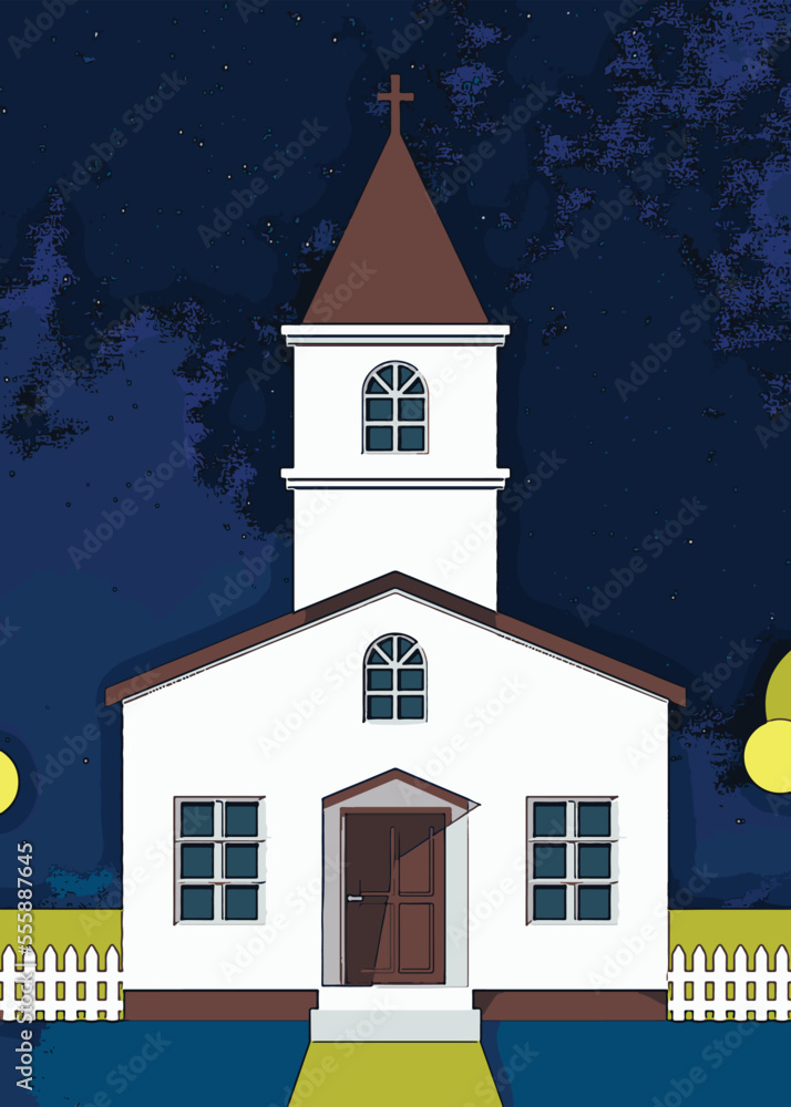 Church Building Cartoon Illustration Poster Image Stock Vector | Adobe ...
