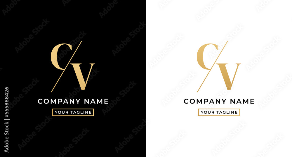 CV logo letter or CV letter logo vector on white and black background ...