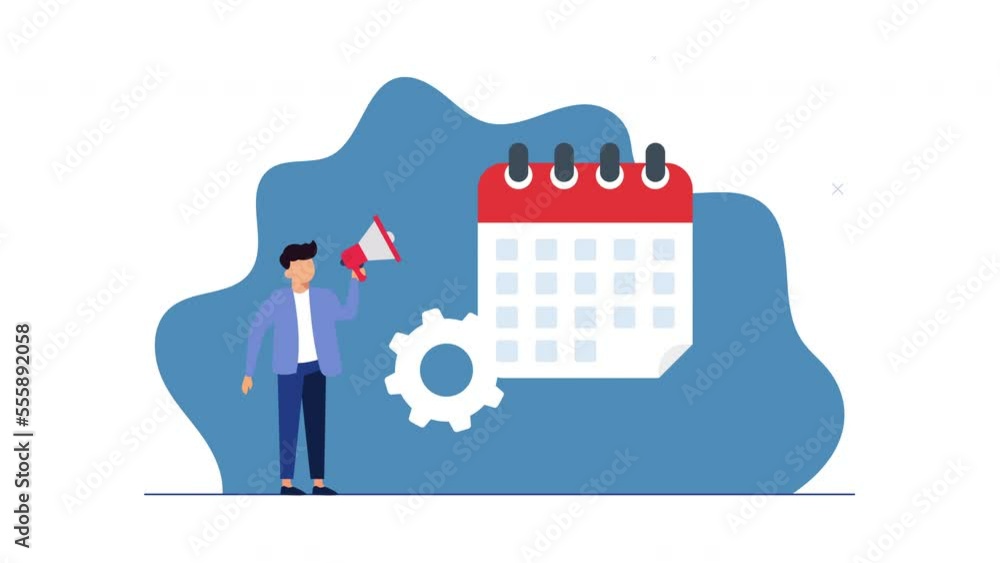 deadline animated concept.young man with megaphone animation.Flat ...