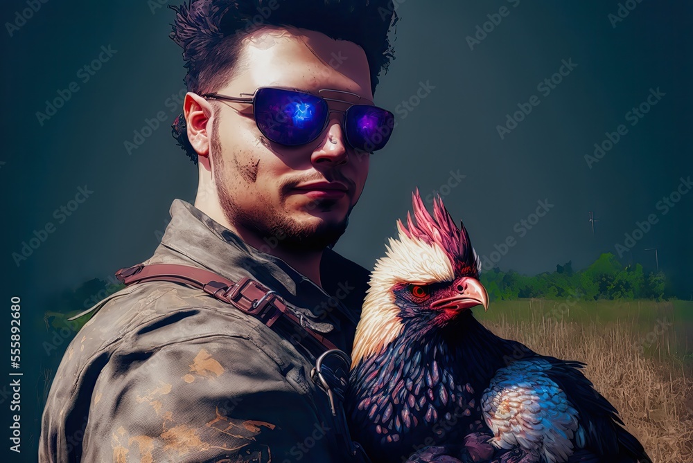 Generative AI digital art of a fictional cyberpunk army man holding an ...