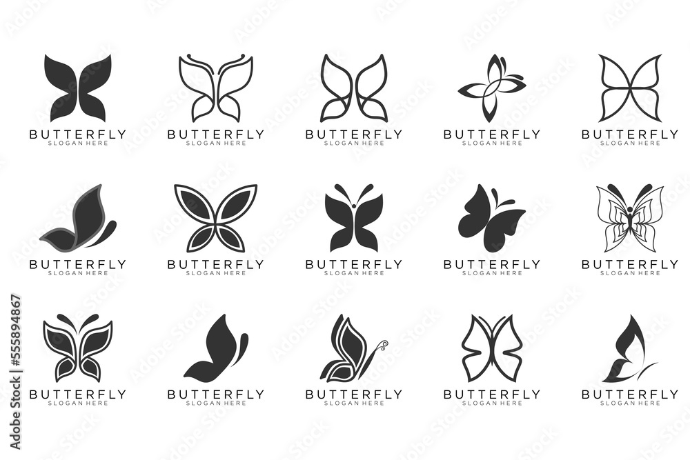 Butterfly logo vector set black Stock Vector | Adobe Stock