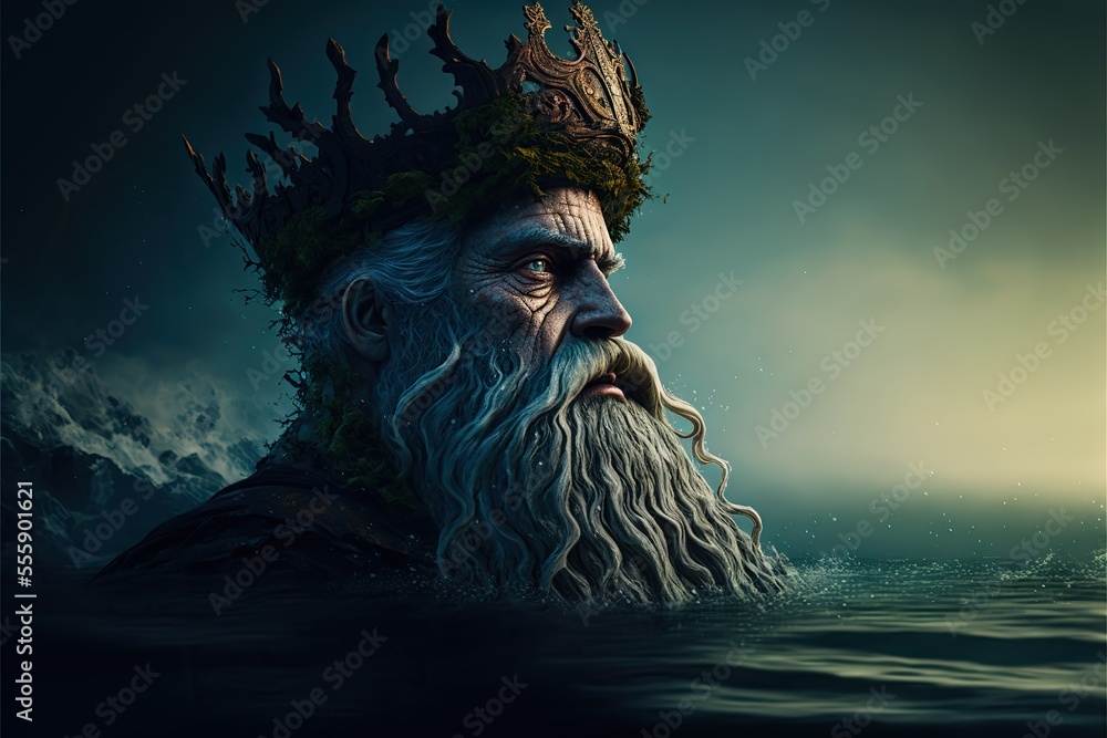 Generative AI digital art of an stoic old king of the sea, fictional ...