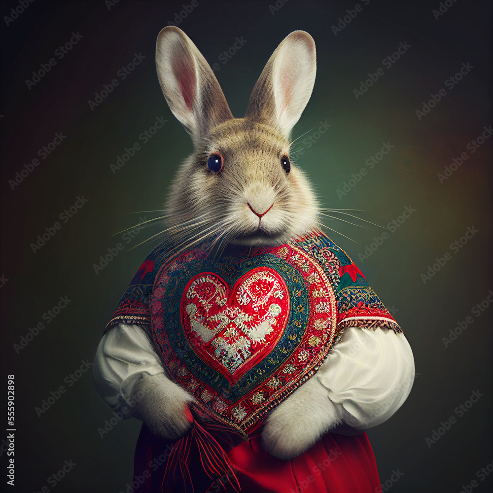 Minimalistic Portrait with Rabbit Dressed Up in Traditional Russian ...