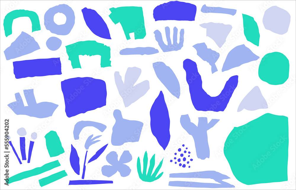 Abstract torn paper creative shapes set with grunge and lines, collage ...