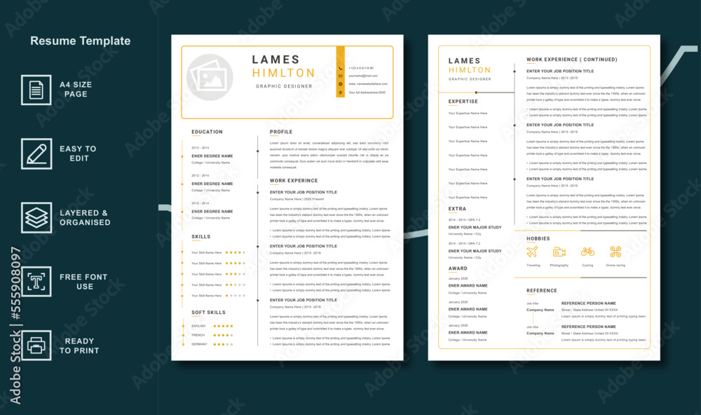 Vetor de best Resume template curriculum vitae format black and white ...