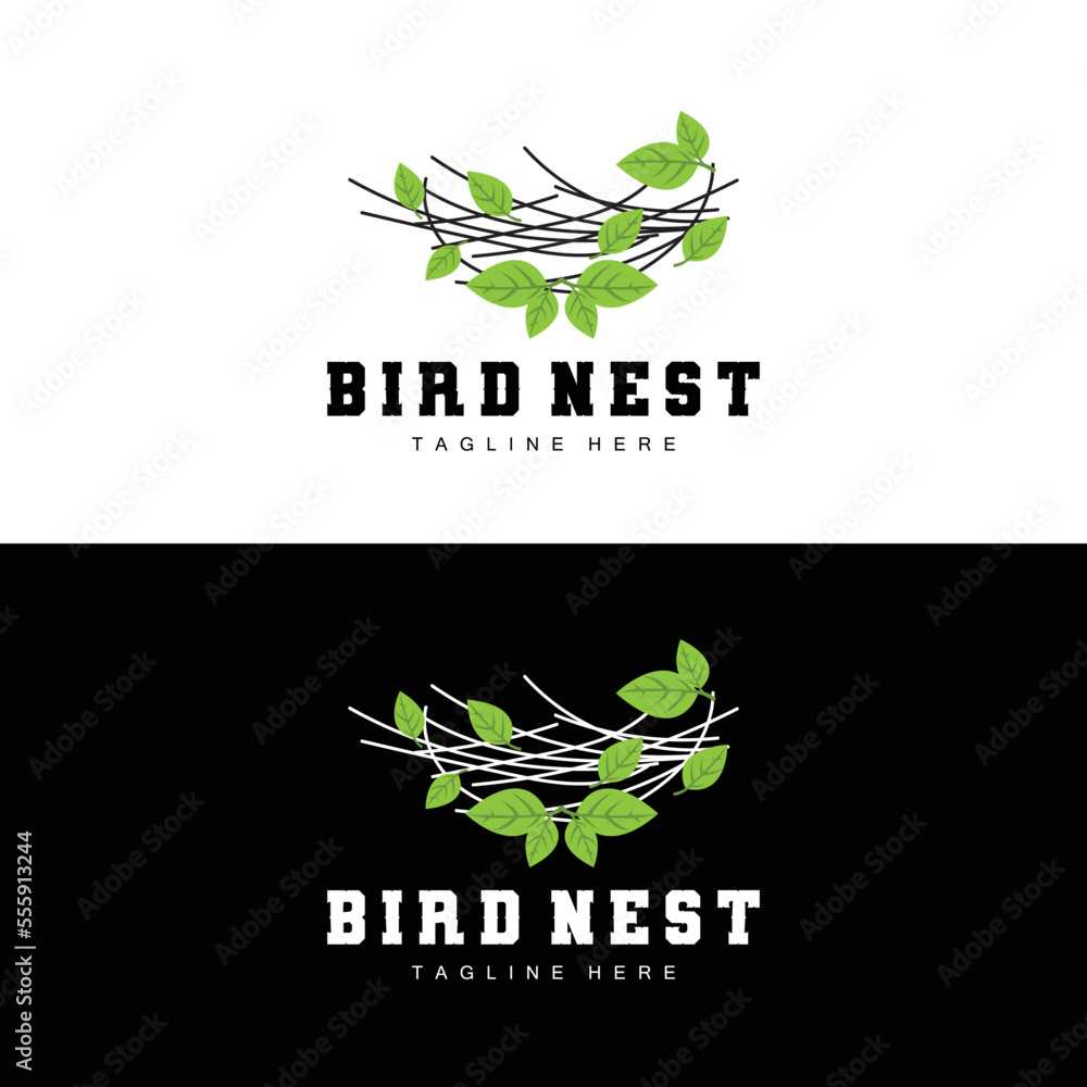 Bird's Nest Logo Design, Bird House Vector For Eggs, Bird Tree Logo ...