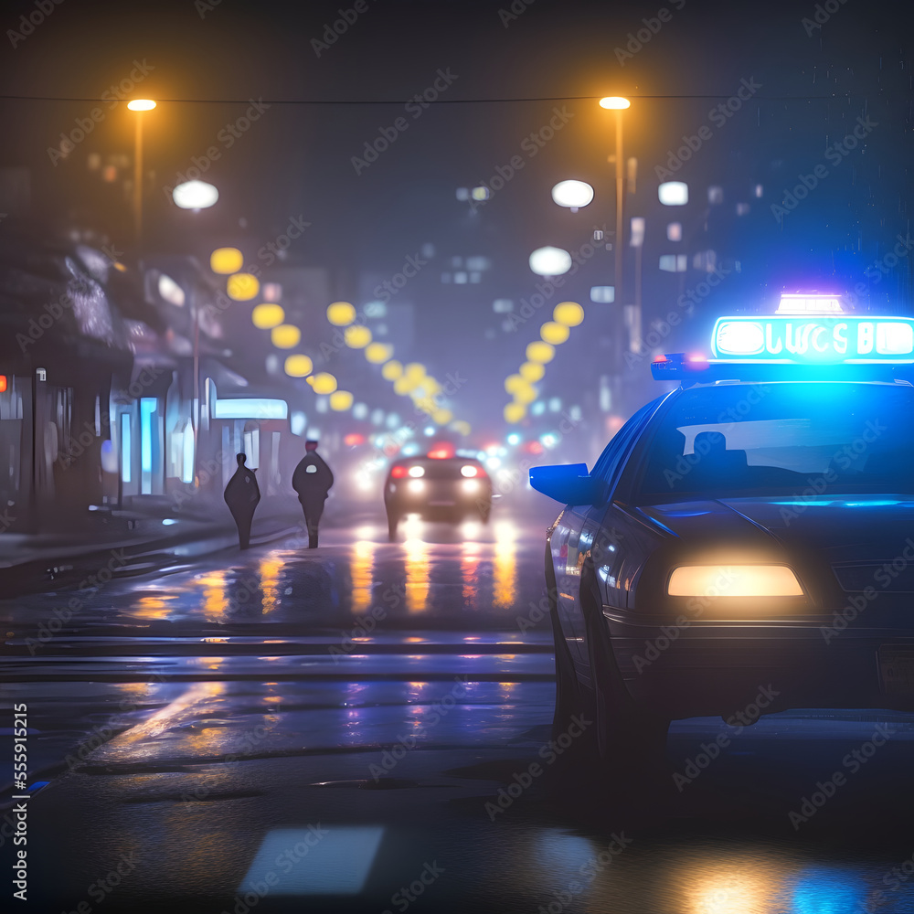 police car lights at night in modern city, neural network generated art ...