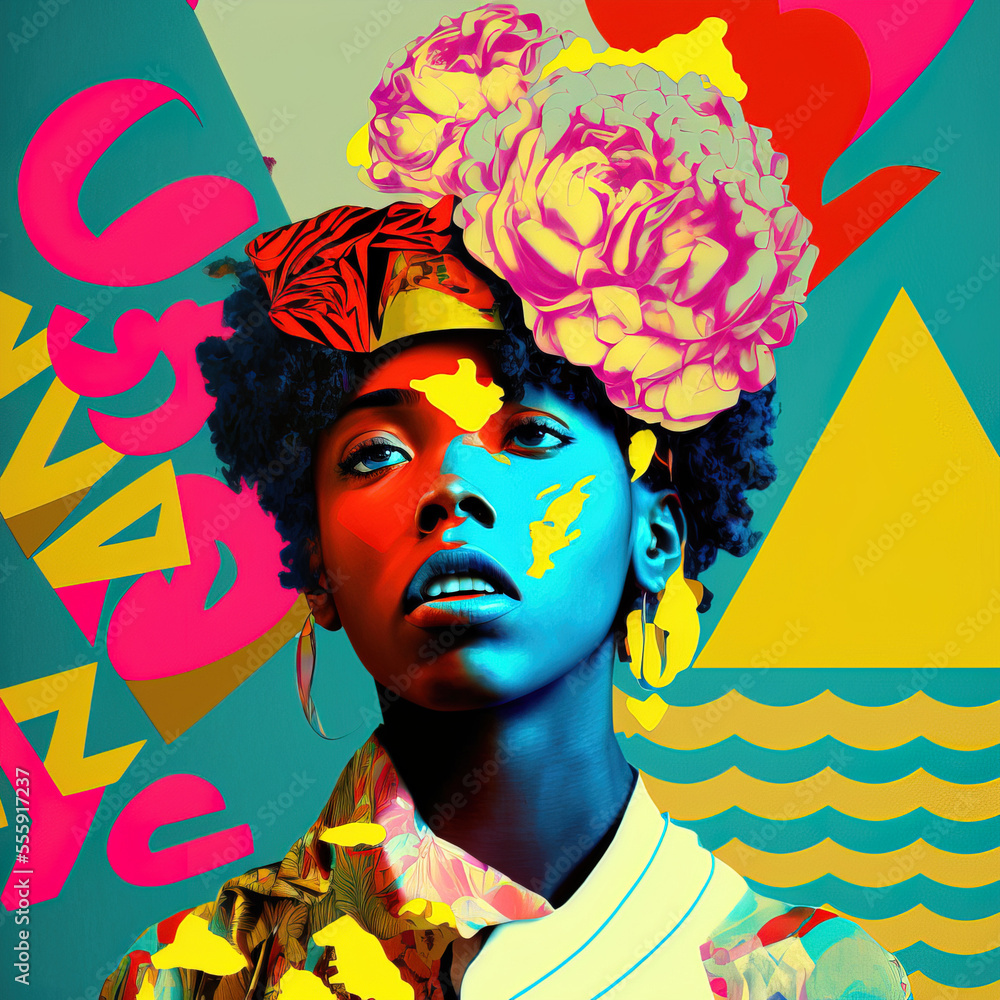 Pop art backgrounds, colorful, bright neon colors, collage of portraits ...