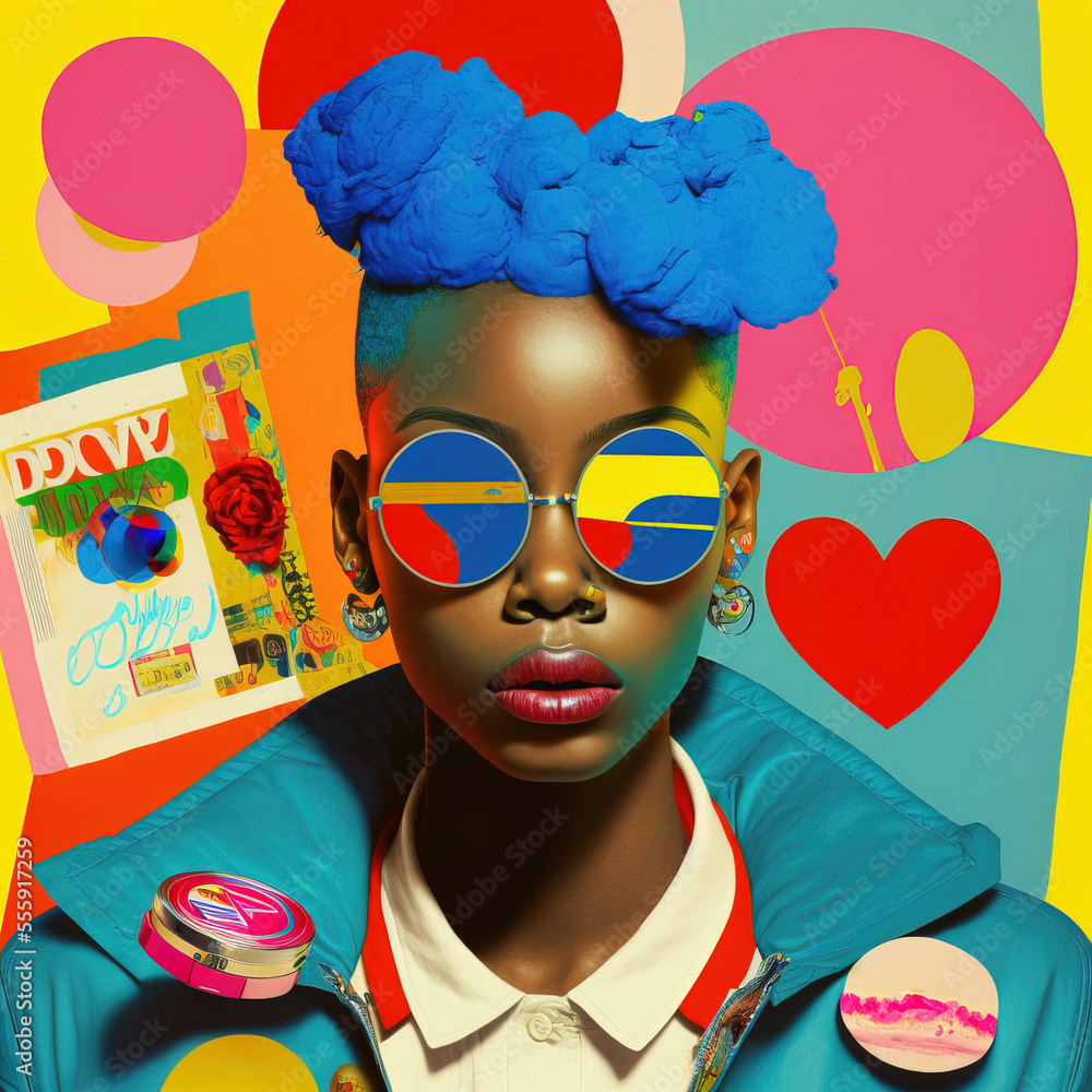 Pop art backgrounds, colorful, bright neon colors, collage of portraits ...