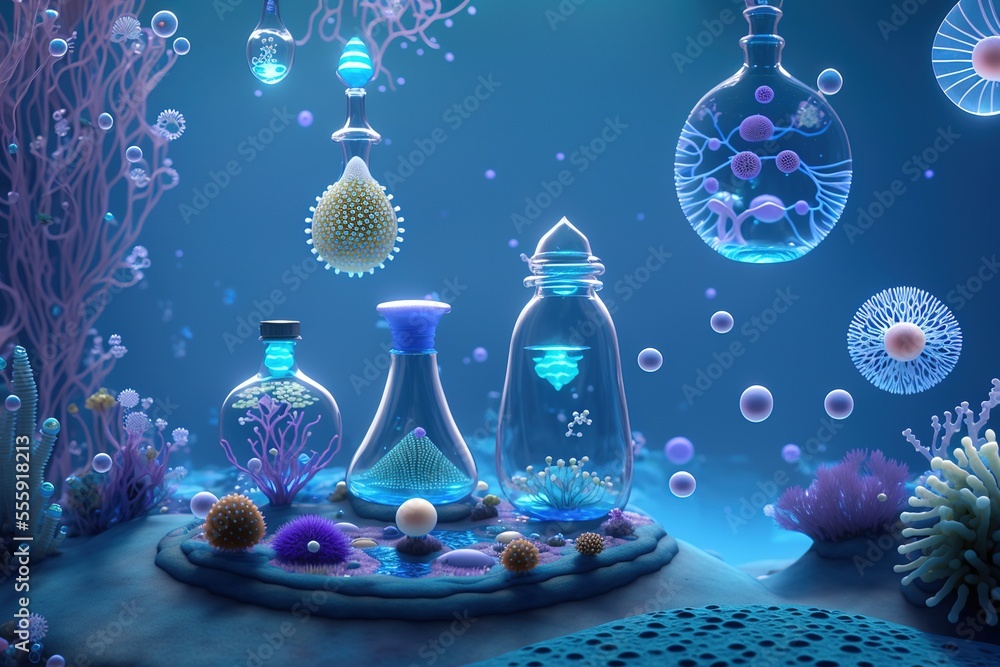 tiny potions, floating, rbc, radiolaria, protophyta, micro - organisms ...