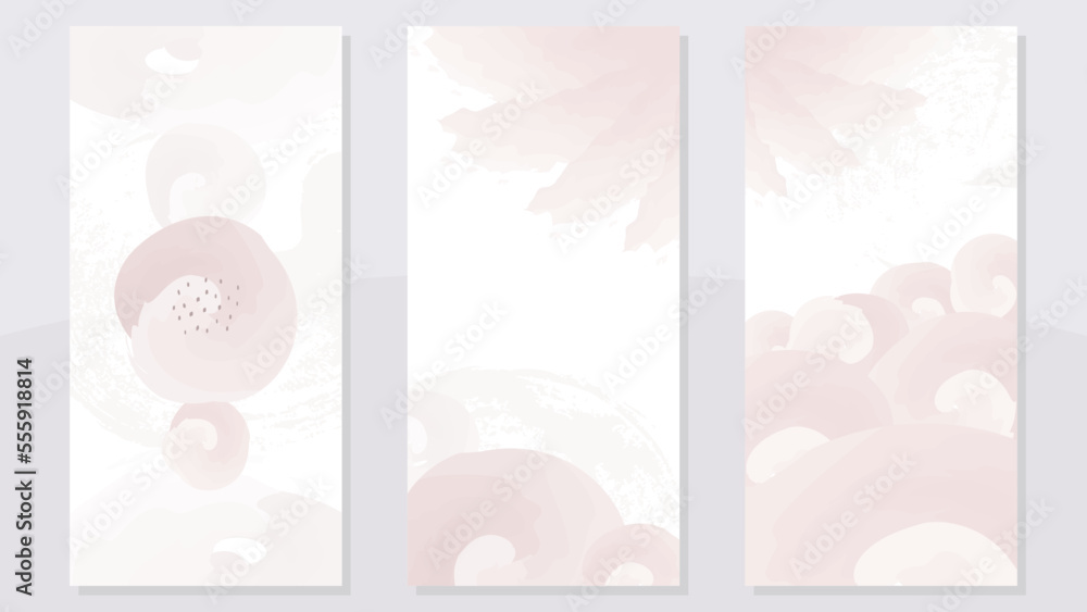 Set of three concept soft art hand drawn watercolor for social media ...