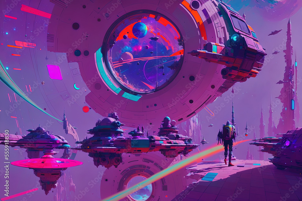 travelling through space time portal with bright colours Stock ...