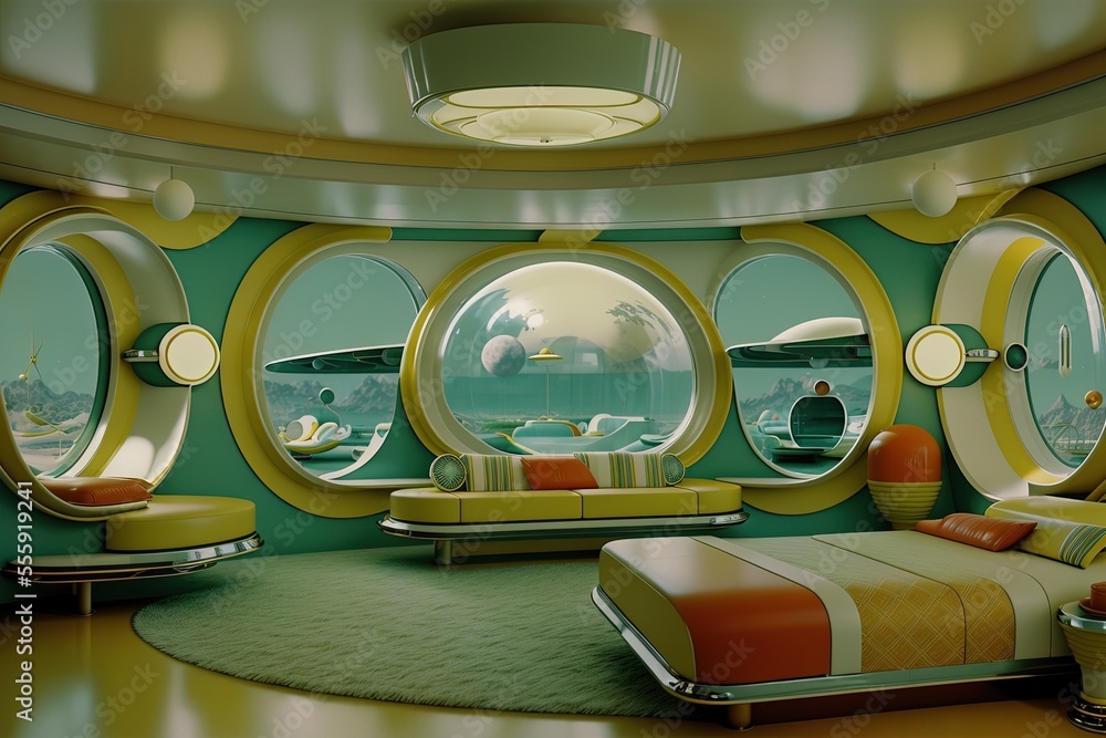 a 1970s interior room googie architecture, highly detailed hyper real ...