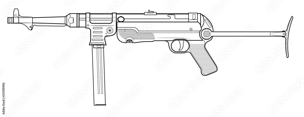Vector illustration of the MP40 german machine gun with unfolded stock ...