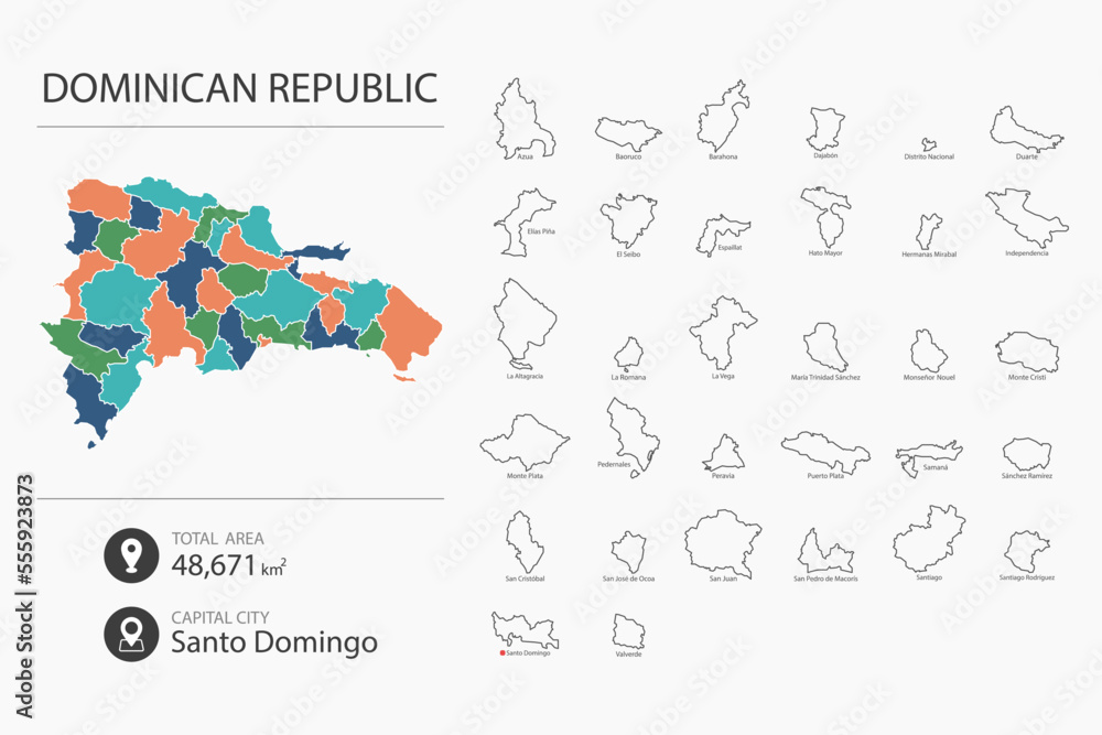 Map of Dominican Republic with detailed country map. Map elements of ...