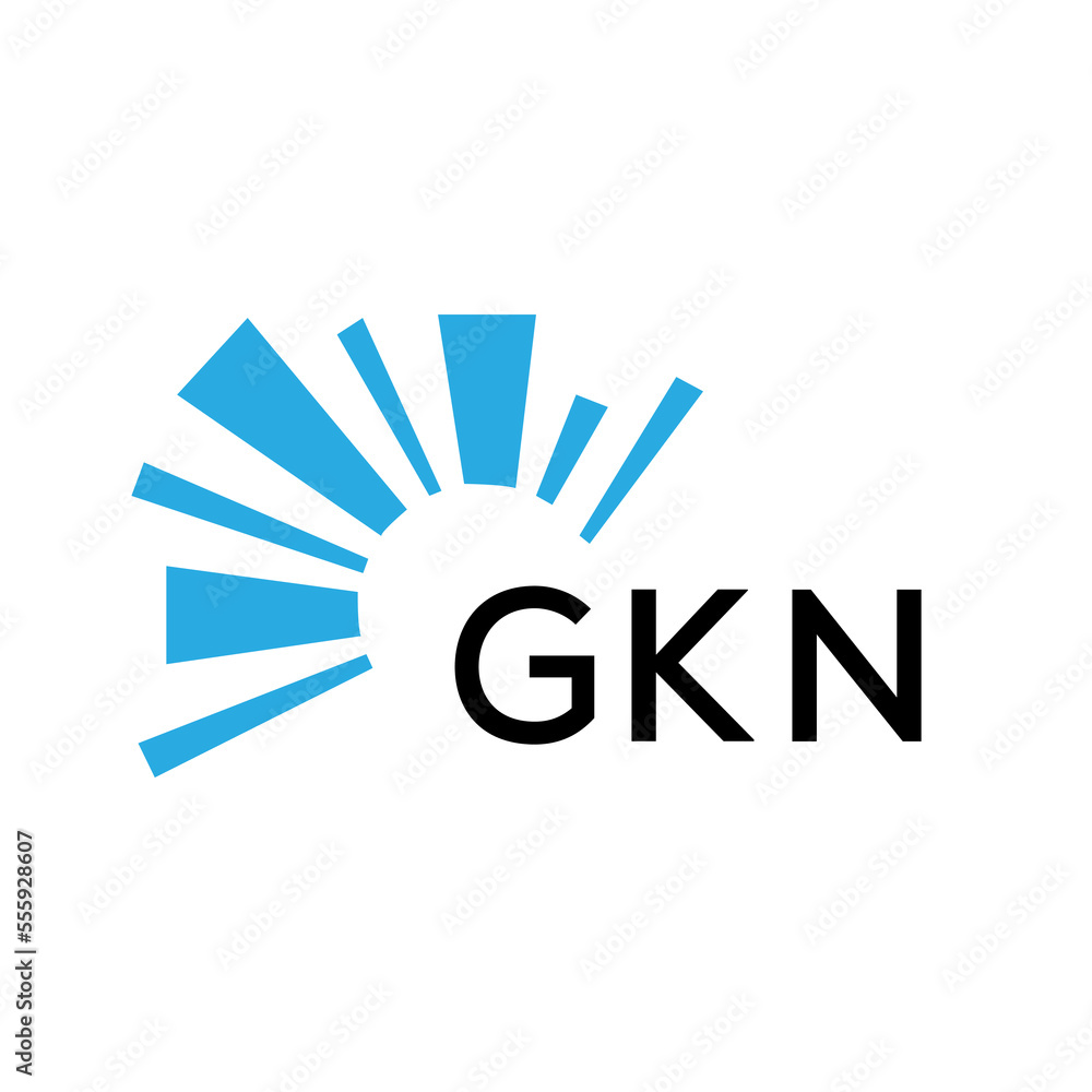 GKN letter logo. GKN blue image on white background and black letter ...