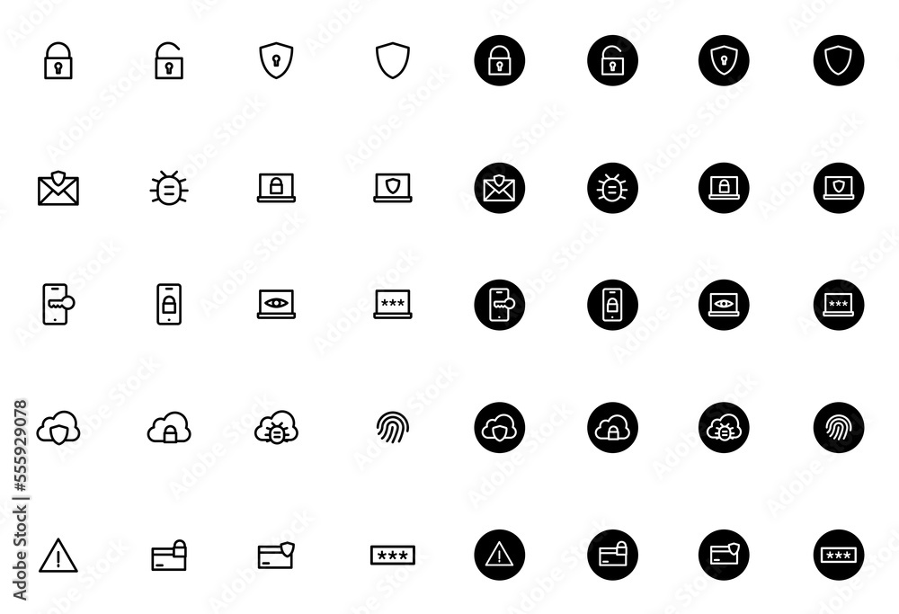 Set of security Icons. Cybersecurity line icons and round shape ...