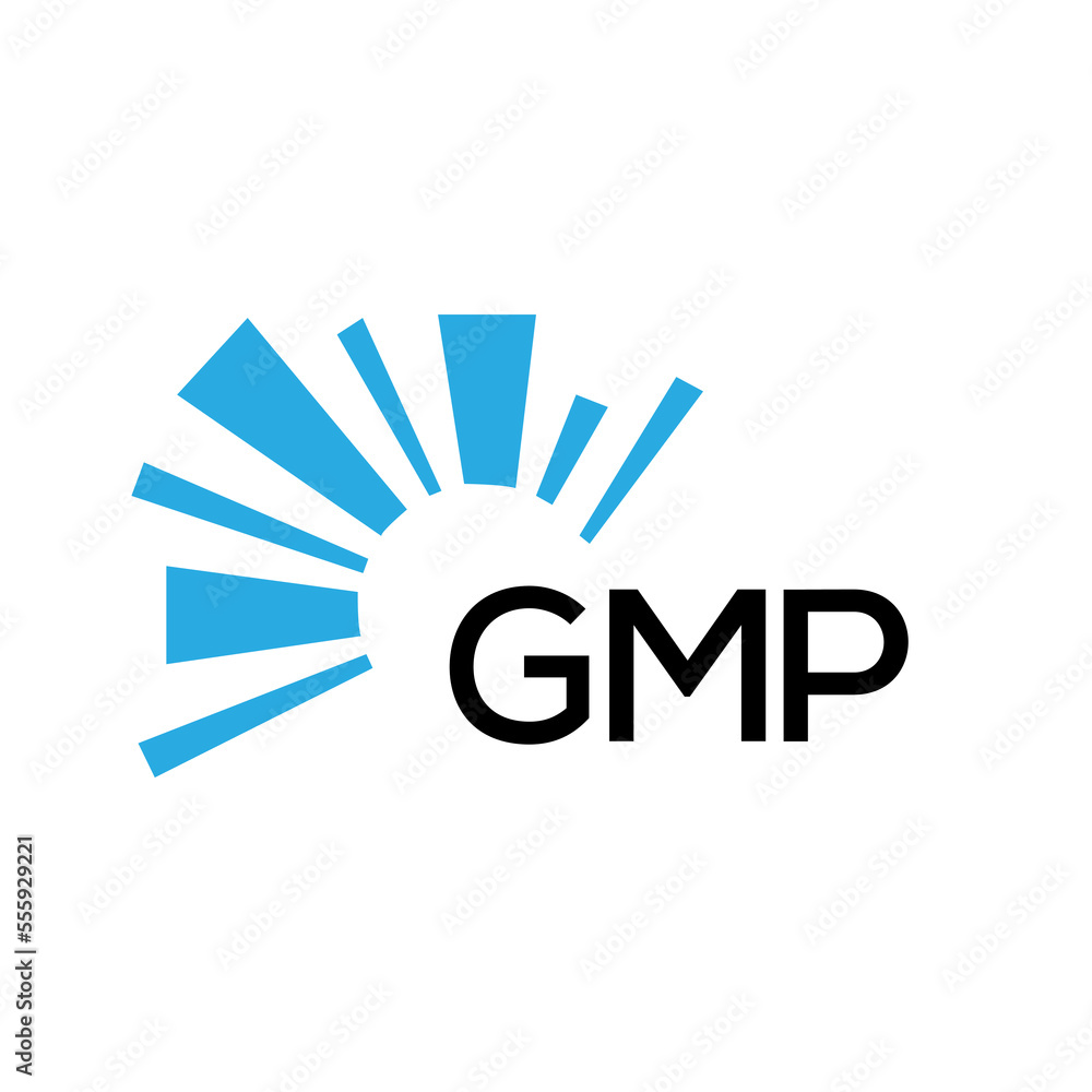 GMP letter logo. GMP blue image on white background and black letter ...