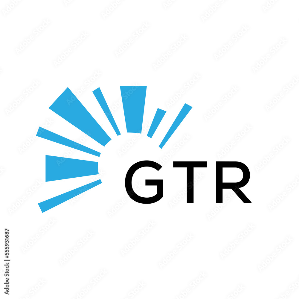 GTR letter logo. GTR blue image on white background and black letter ...
