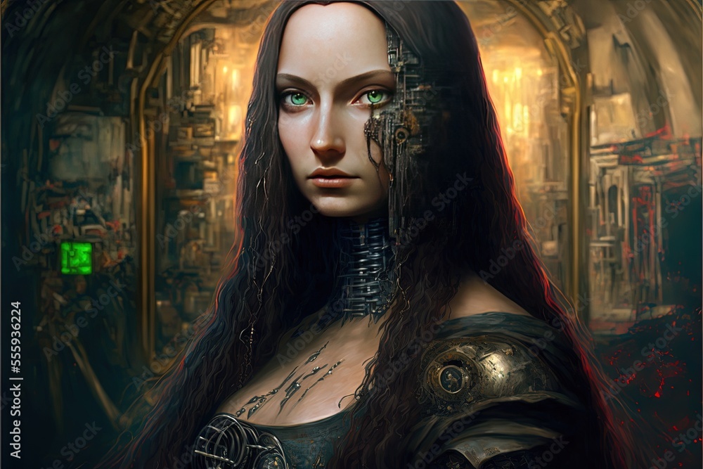 futuristic cyberpunk mona lisa portrait illustration generative ai ...