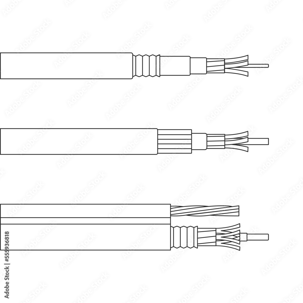 Fiber cable isolated outline set icon. Vector illustration optical ...