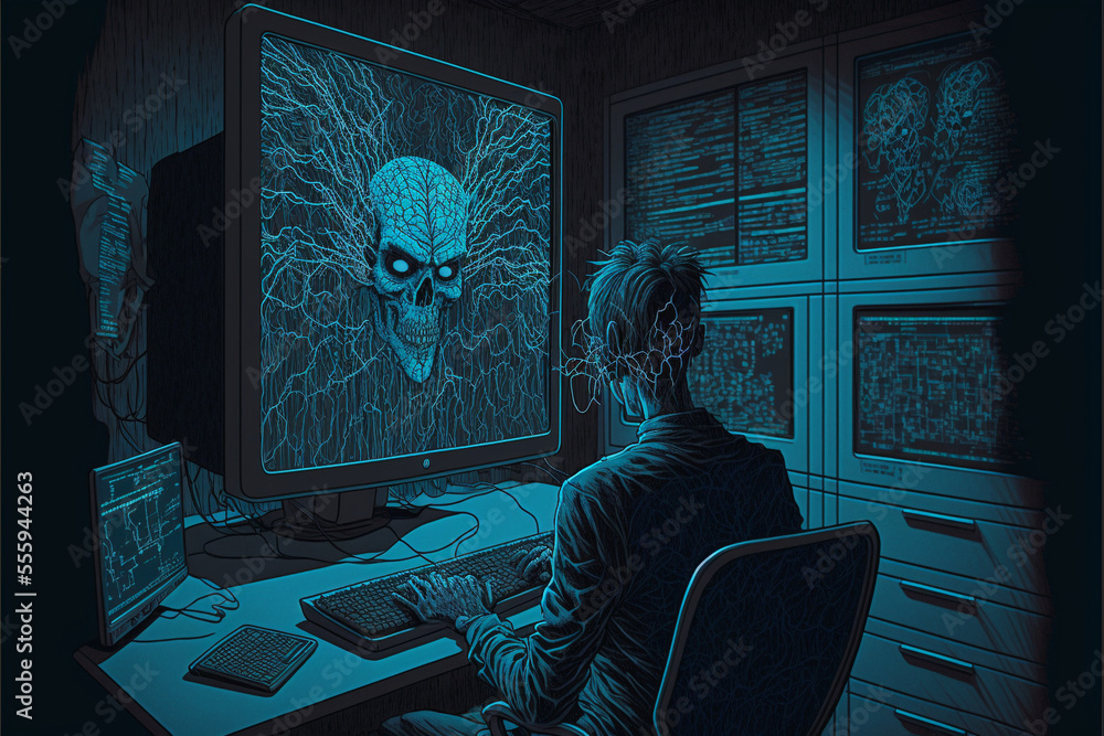 Generative ai cyber criminal with laptop stealing user personal data ...