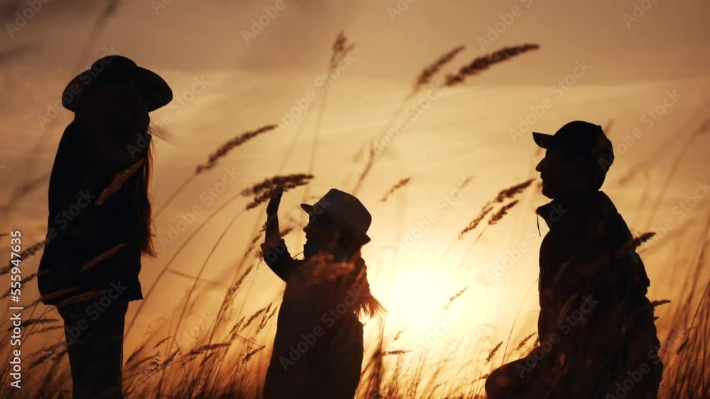 teamwork. happy family tourists greet each adventure other rejoice in ...